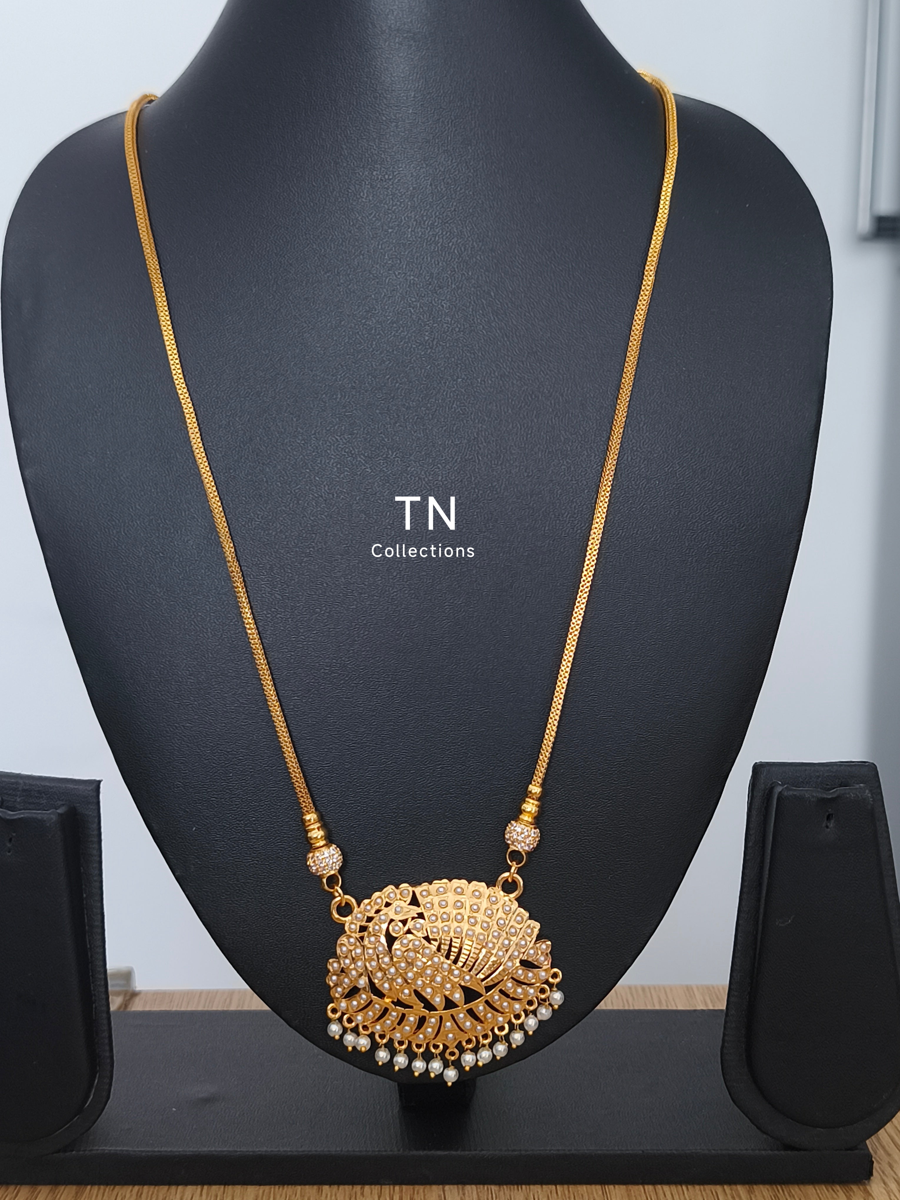 Micro gold plated Peacock Design Pathakkam with chain ( White Pearls ...